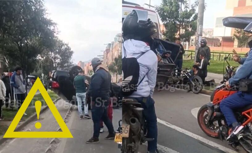 Imágenes del accidente que dejó carro volcado en Bogotá